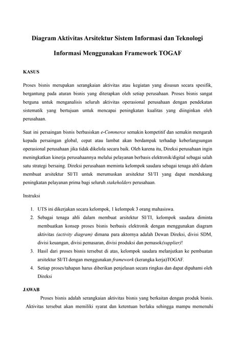 Solution Diagram Aktivitas Arsitektur Sistem Informasi Dan Teknologi Informasi Menggunakan