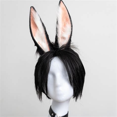 Long Rabbit Ears Black Bunny Ears Furry Rabbit Ears Lifelike Fur