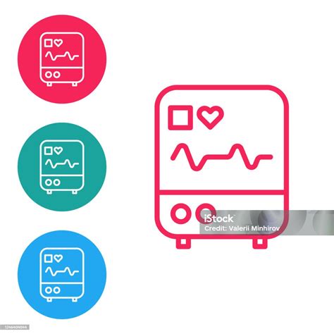 흰색 배경에 격리 된 심전도 아이콘이있는 빨간색 선 컴퓨터 모니터 모니터링 아이콘 심장 박동 손으로 그린 심전도 모니터 원