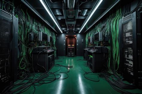Premium Ai Image Data Center Room With Rows Of Computers And Cables Created With Generative Ai