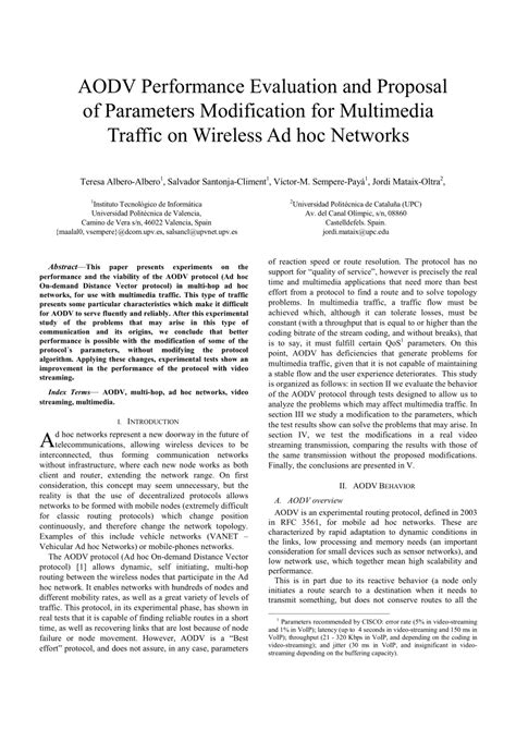 [pdf] Aodv Performance Evaluation And Proposal Of Parameters Modification For Multimedia Traffic