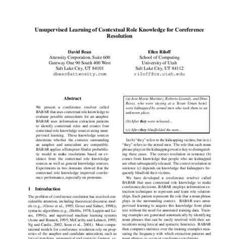 Unsupervised Learning Of Contextual Role Knowledge For Coreference Resolution Acl Anthology