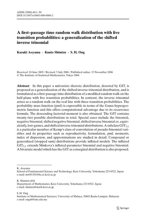 Pdf A First Passage Time Random Walk Distribution With Five