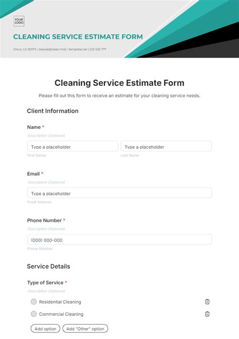 Free Cleaning Service Estimate Form Template To Edit Online