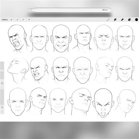 Artstation 110 Procreate Mens Heads Base Stamps Procreate Male