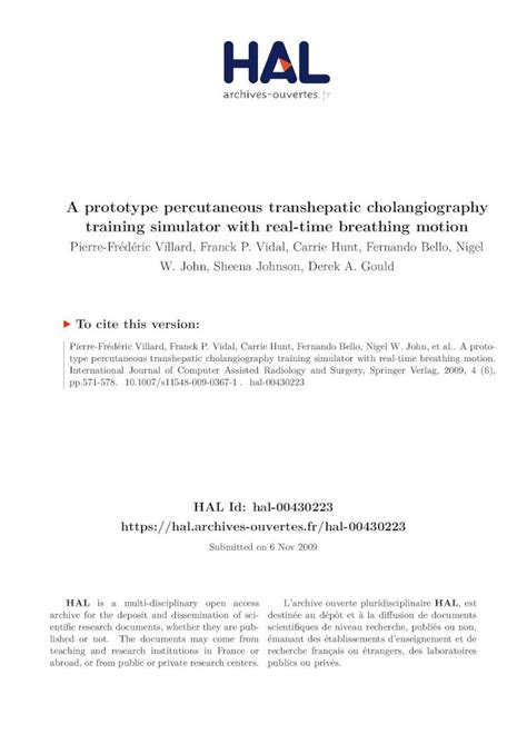Pdf A Prototype Percutaneous Transhepatic Cholangiography · Noninvasive Techniques In