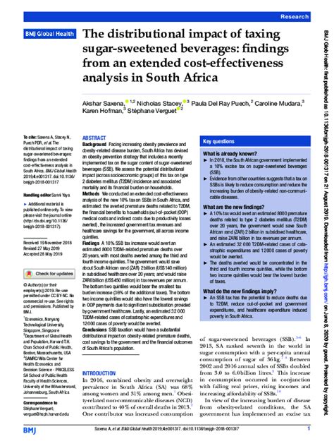 Pdf The Distributional Impact Of Taxing Sugar Sweetened Beverages Findings From An Extended