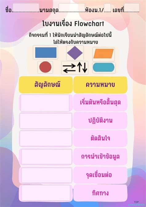 ใบงานflowchart ใบงานเชิงโต้ตอบ Topworksheets