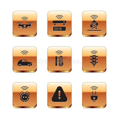 Set Smart Drone Robot Vacuum Cleaner Exclamation Mark In Triangle Thermometer Car System