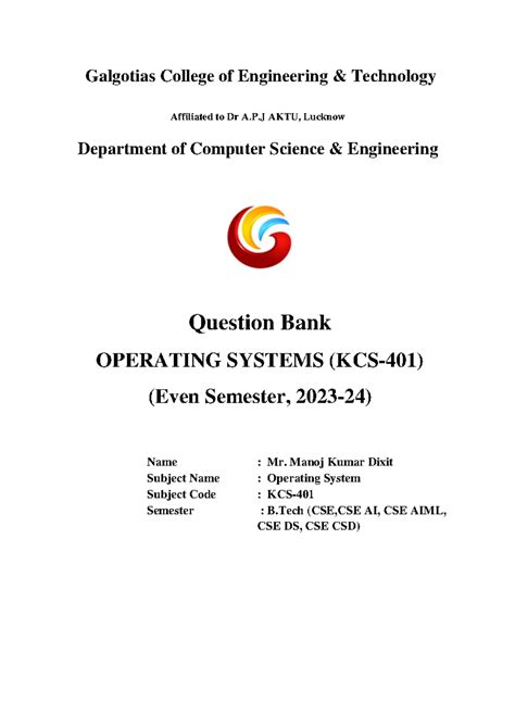 Kcs 401 Cse Question Bank Galgotias College Of Engineering And Technology Affiliated To Dr Ap