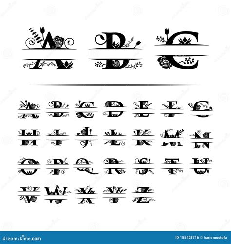 Alphabet Split Monograms Split Letter Monogram Alphabet Frame Font Laser Cut Template