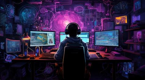 Premium Ai Image Man In Computer Room Working On Computers Generative Ai