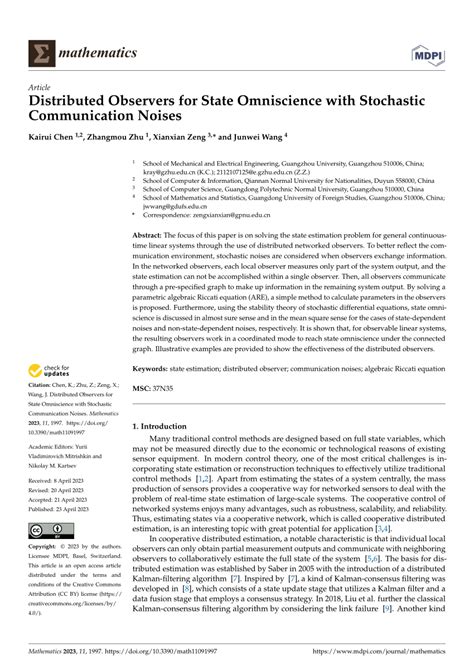 pdf distributed observers for state omniscience with stochastic