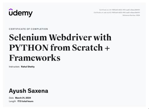 ayush saxena on linkedin python selenium pytest udemycertified