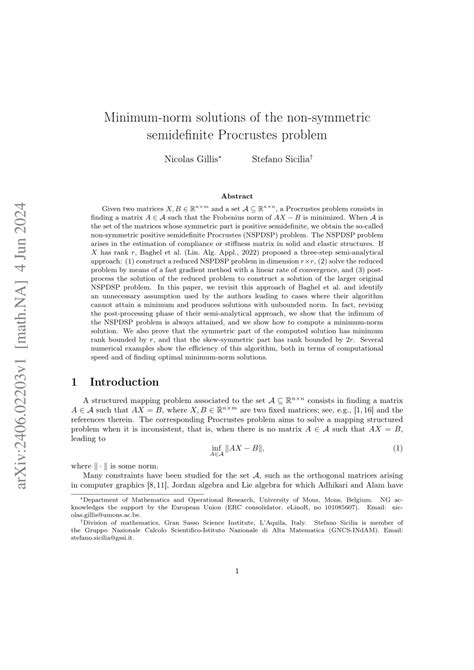 Pdf Minimum Norm Solutions Of The Non Symmetric Semidefinite