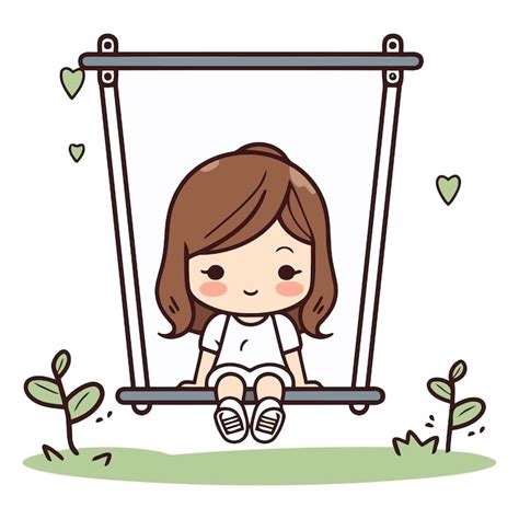 공원에서 스에 앉아 있는 귀여운 작은 소녀 프리미엄 벡터