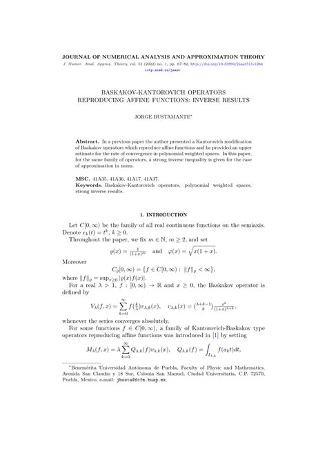 pdf a baskakov kantorovich operators reproducing affine functions