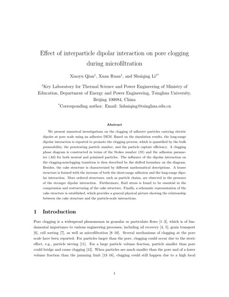 Pdf Effect Of Interparticle Dipolar Interaction On Pore Clogging During Microfiltration