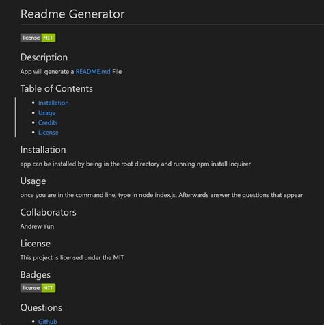 Github Andrewy2416readmegenerator