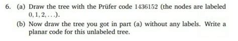 6 a draw the tree with the prüfer code 1436152