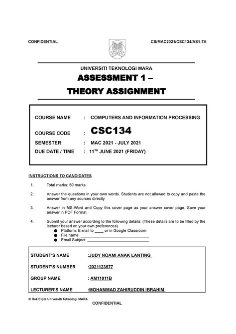 Csc134 Assessment 1 Theory Assignment Mac 2021 Confidential Cs