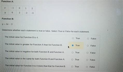 solved function a function b y 4x 2 determine whether each statement
