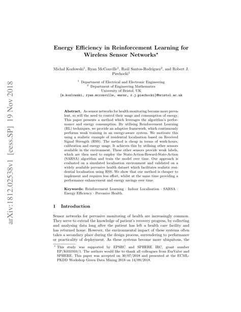 Pdf Energy Efficiency In Reinforcement Learning For Wireless Sensor Networks