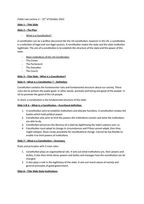 Public Law Lecture 2 A Constitution Makes The State And The State Institution Legitimate The