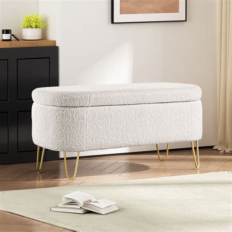 White Modern Fabric Storage Bench Ottoman