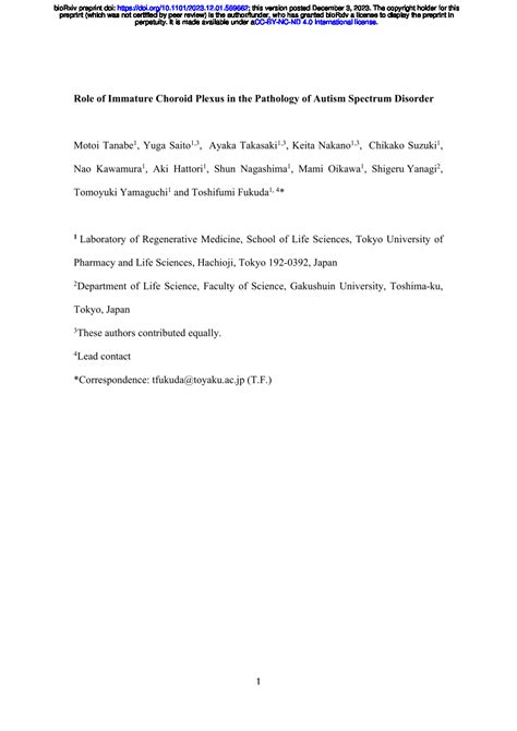 Pdf Role Of Immature Choroid Plexus In The Pathology Of Autism