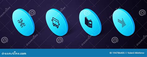 Set Isometric Dots Arrow Open Book Bus And Pixel Arrows In Four Directions Icon Vector Stock