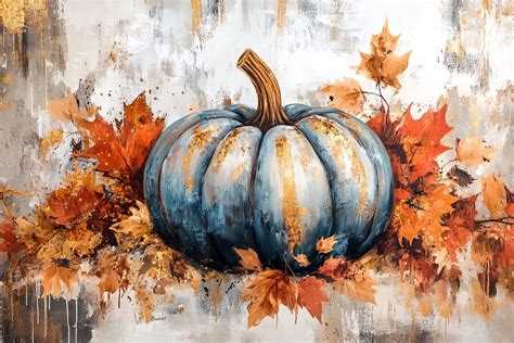 무료 사진 짙은 회색 호박과 짙은 주황색 잎의 N 유화로 회색 톤의 배경에 겹겹이 쌓인 붓놀림이 있습니다