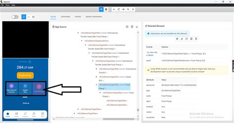 the appium inspector tool shows ui items in the viewer but in the app