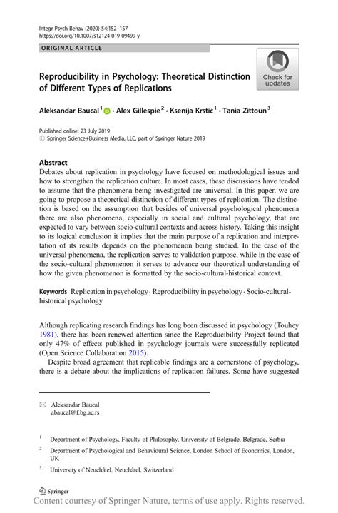 Reproducibility In Psychology Theoretical Distinction Of Different Types Of Replications