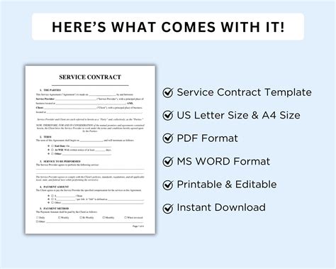 Editable Service Contract Template Printable Services Contract