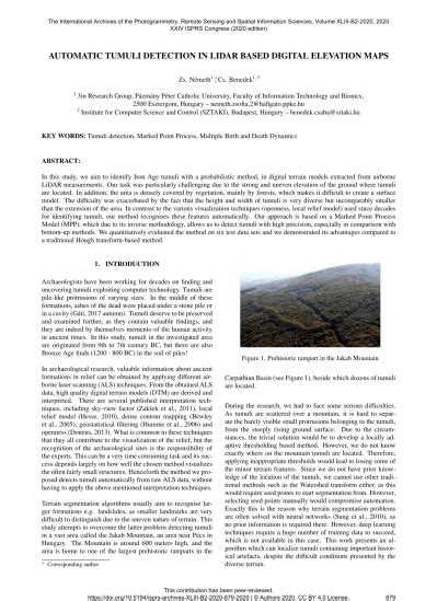 Automatic Tumuli Detection In Lidar Based Digital Elevation Maps