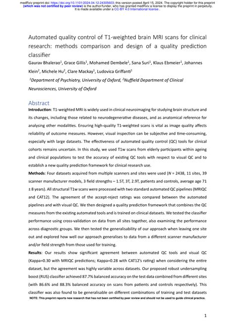 pdf automated quality control of t1 weighted brain mri scans for
