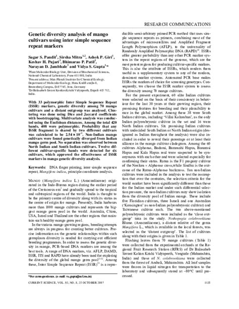 Pdf Genetic Diversity Analysis Of Mango Cultivars Using Inter Simple Sequence Repeat Markers