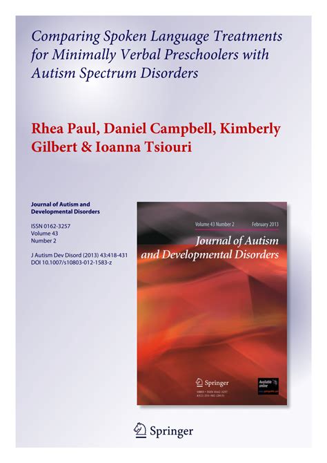 Pdf Comparing Spoken Language Treatments For Minimally Verbal Preschoolers With Autism