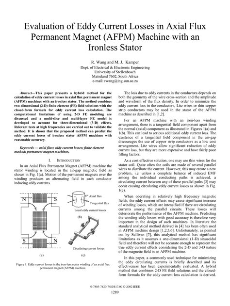 Pdf Evaluation Of Eddy Current Losses In Axial Flux Permanent Magnet Afpm Machine With An