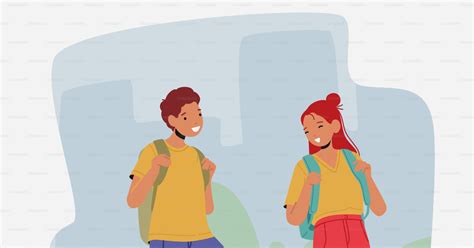 학교 아이들은 도시 풍경을 배경으로 배낭을 메고 걷는다 어린이 캐릭터는 유니폼을 입고 배낭을 메고 교육과 지식을 위해 가고 교육 연도가 시작됩니다 만화 사람들 벡터