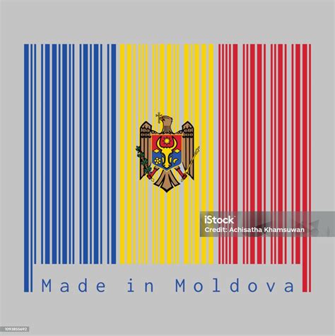 바코드는 센터에 몰도바의 국기의 색상 파란색 노란색 빨간색으로 팔의 외 투의 세로 삼 색을 설정합니다 가격에 대한 스톡 벡터 아트 및 기타 이미지 Istock