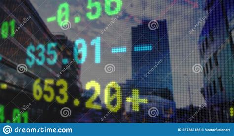 Composite Image Of Stock Market Data Processing Against Tall Buildings