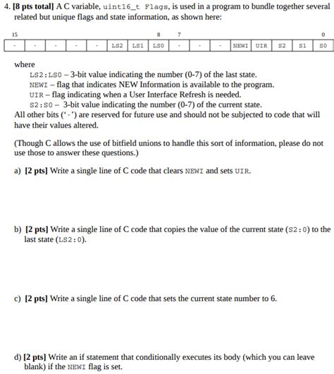 Solved 4 8 Pts Total A C Variable Uint16t Flags Is