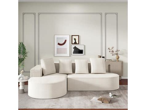 Sofá Modular Combinado Design Moderno Com Chaise Longue Em L E Assento Profundo Em Espuma Branco