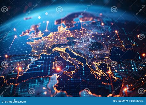 Digital World Globe Centered On Europe Concept Of Global Network And Connectivity Data Transfer