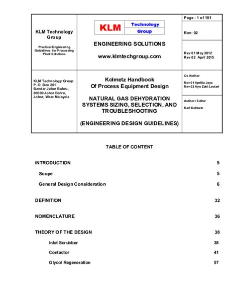Pdf Natural Gas Dehydration Systems Sizing Selection And Troubleshooting Kolmetz Handbook