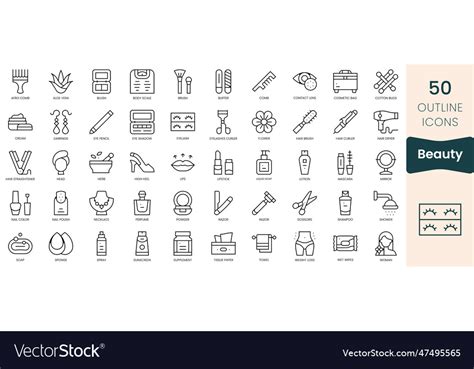 Set Of Beauty Icons Thin Linear Style Pack Vector Image