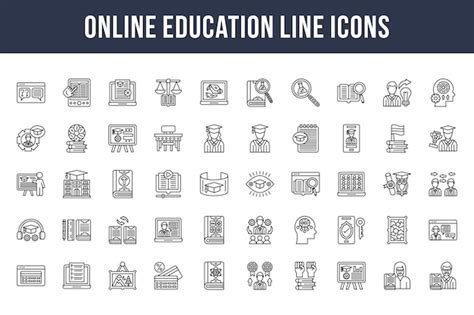 온라인 교육 라인 아이콘 프리미엄 벡터