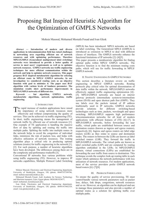 pdf proposing bat inspired heuristic algorithm for the optimization of gmpls networks